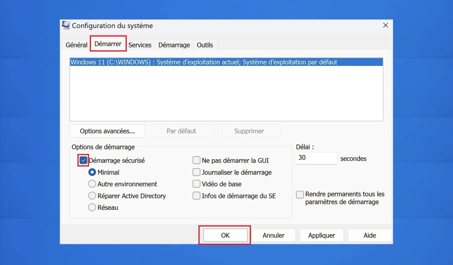 Comment redémarrer Windows 11 en mode sans échec