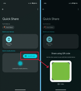 Google améliore Quick Share en ajoutant le partage par QR code